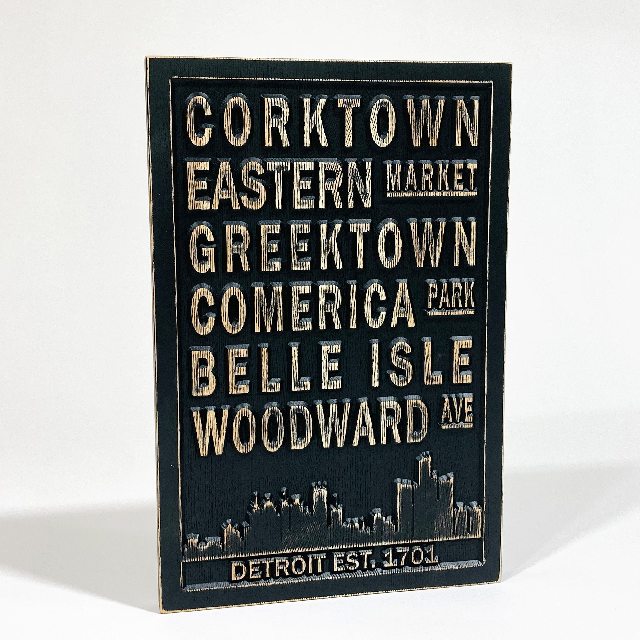 Detroit Corktown Carved Wood Sign – Detroit Carved